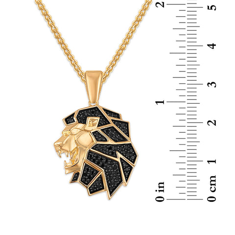 1/2 CTW Black Natural Diamond Lion Head Pendant in Gold Plated Sterlin ...