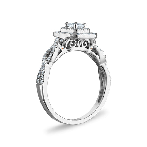 1/2 CTW Natural Diamond Halo Engagement Ring in 10KT White Gold ...