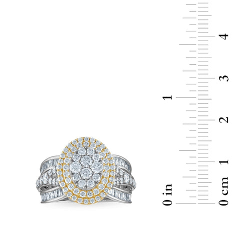 2 CTW Natural Diamond Engagement Cluster Halo Oval Shape Ring in 14KT ...