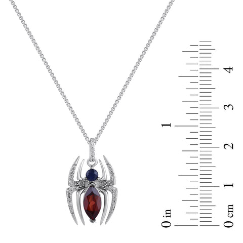 Marvel™ Fine Jewelry Garnet and Diamond Spiderman 18-inch Pendant in S ...