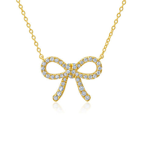 Crislu 18-inch Cubic Zirconia Fairy-Tale Bow Fashion Pendant in 18KT Y ...