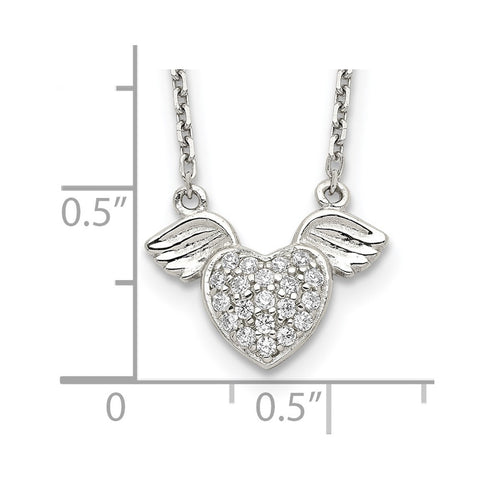 Sterling Silver Cubic Zirconia 16-inch Heart Wings Necklace – Daniels ...