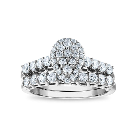 1 CTW Natural Diamond Cluster Bridal Set Ring in 10KT White Gold ...