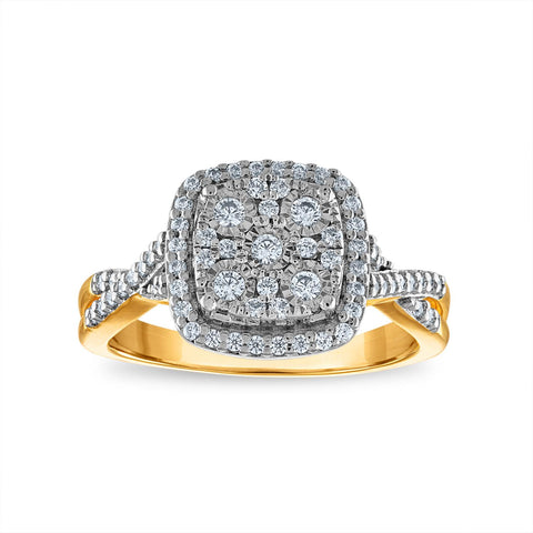 1/2 CTW Natural Diamond Engagement Cluster Halo Cushion Shape Ring in ...