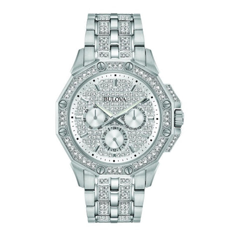 Bulova Crystal Collection Watch with 41MM Silvertone Round Dial and St ...