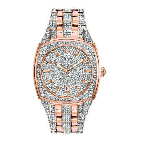 Bulova Crystal Collection Watch with 40MM Silvertone Sqaure Dial and S ...
