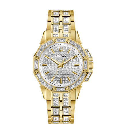 Bulova Octava Crystal Watch in Goldtone Stainless Steel Bracelet. 98L3 ...