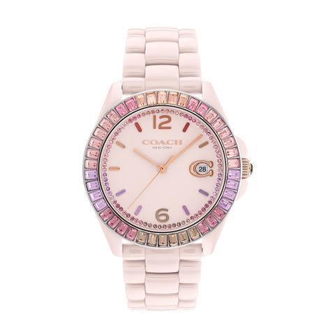Coach Greyson Pink Ombre Crystal Accent 36MM Blush Ceramic Watch. 1450 ...