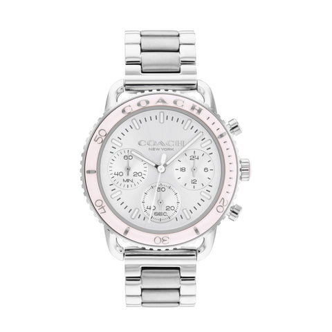 Coach Cruiser 37MM Pink Ceramiz Bezel Stainless Steel Chronograph Watc ...