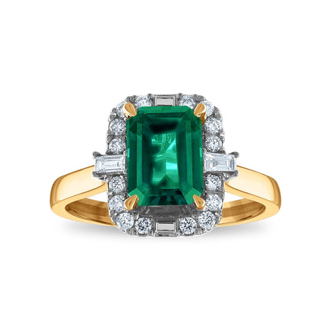 LoveSong EcoLove 8X6MM Emerald Shape Emerald and Diamond Halo Ring in ...