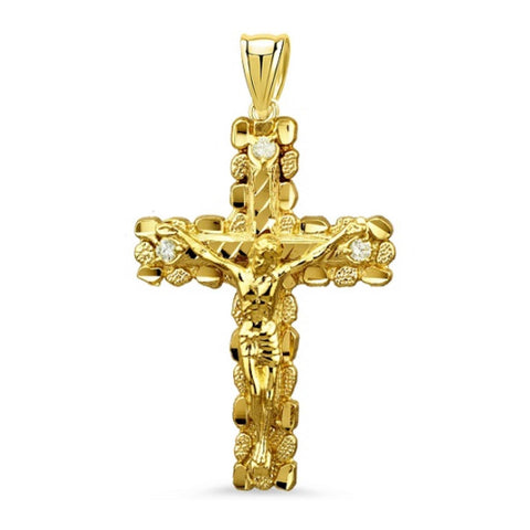 14KT Yellow Gold 42MM Nugget Crucifix Cross Pendant. Chain Not Include ...