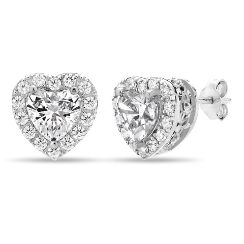 Sterling Silver 6MM Heart Shape Cubic Zirconia Halo Stud Earrings ...