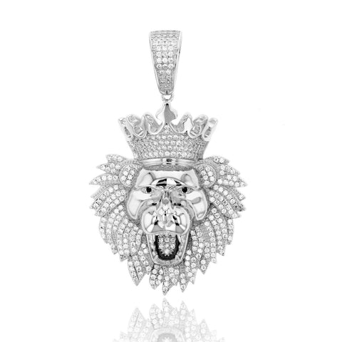Luxe Layers Sterling Silver Cubic Zirconia 62X37MM Lion Head Pendant ...