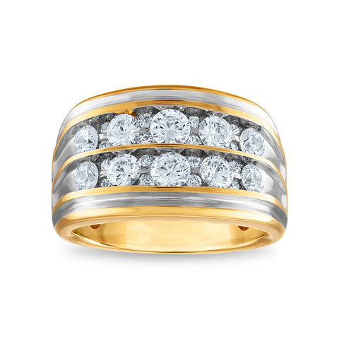 Signature 2 CTW Natural Diamond Wedding Double Row Ring in 14KT Yellow ...